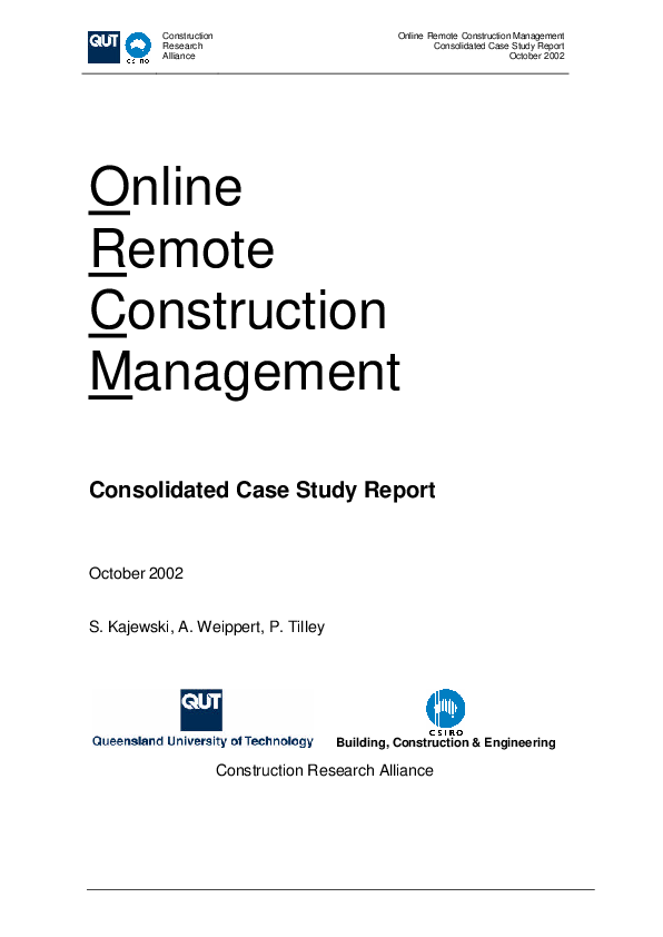 (PDF) Online Remote Construction Management; Consolidated Project Report