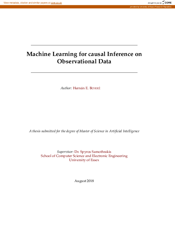 (PDF) Machine Learning for causal Inference on Observational Data