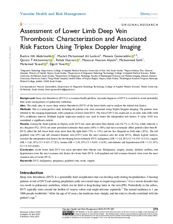 (PDF) Assessment of Lower Limb Deep Vein Thrombosis: Characterization and Associated Risk ...