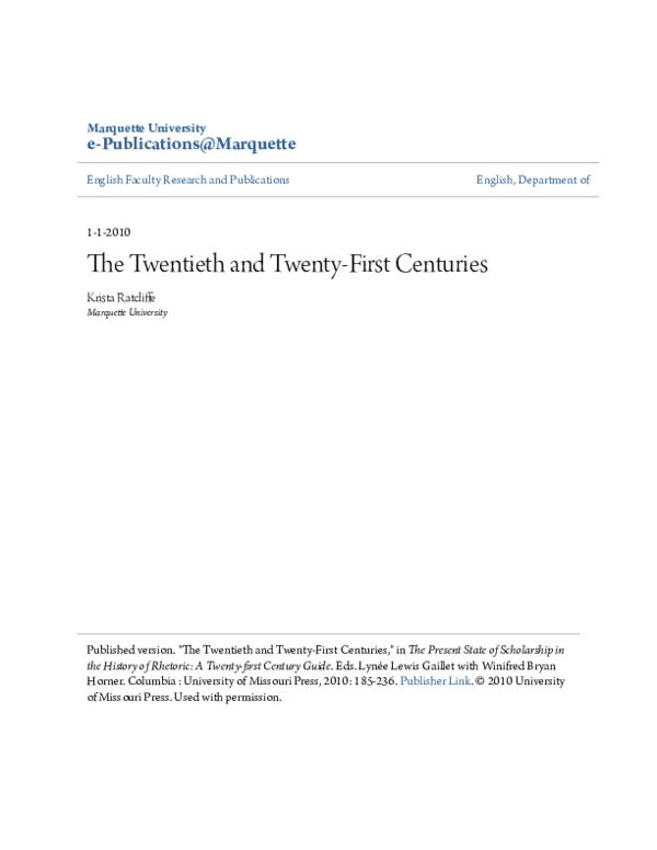 (PDF) The Twentieth and Twenty-First Centuries