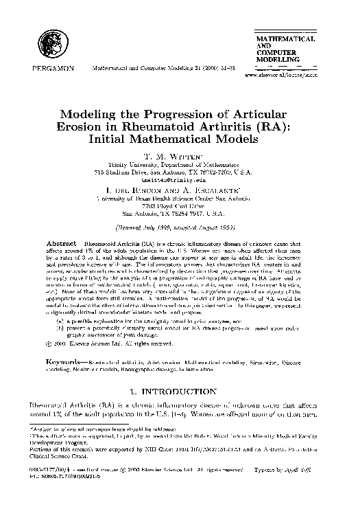 (PDF) Modeling the progression of articular erosion in rheumatoid ...
