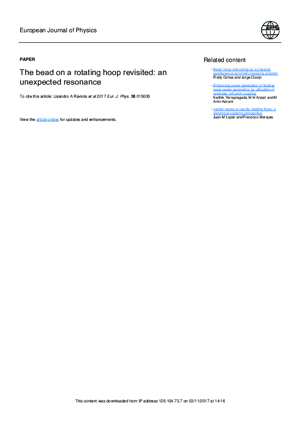 (PDF) The bead on a rotating hoop revisited: an unexpected resonance