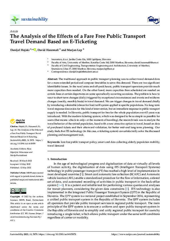 (PDF) The Analysis of the Effects of a Fare Free Public Transport ...