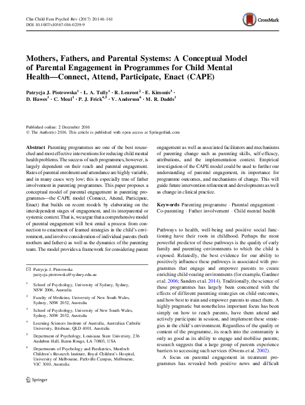 (PDF) Mothers, Fathers, and Parental Systems: A Conceptual Model of ...