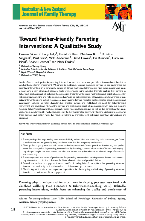 (PDF) Toward Father-friendly Parenting Interventions: A Qualitative Study