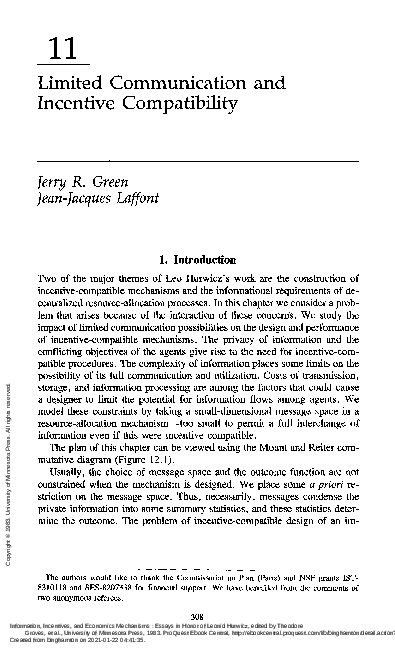 (PDF) Limited Communication and Incentive-Compatibility