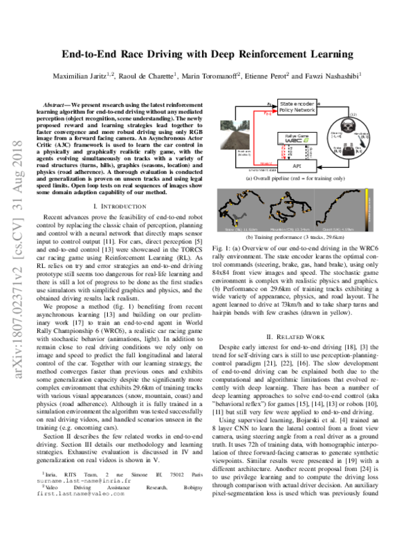(PDF) End-to-End Race Driving with Deep Reinforcement Learning