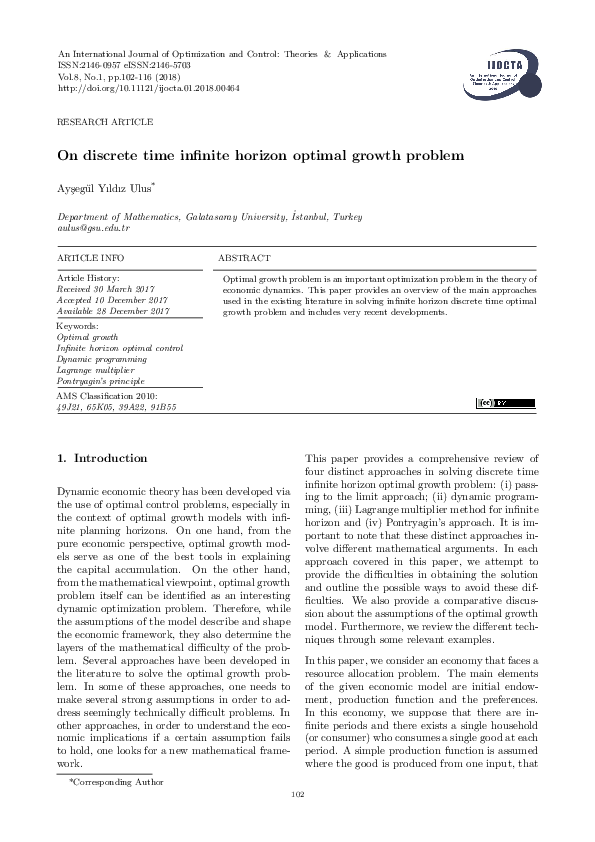 (PDF) On discrete time infinite horizon optimal growth problem
