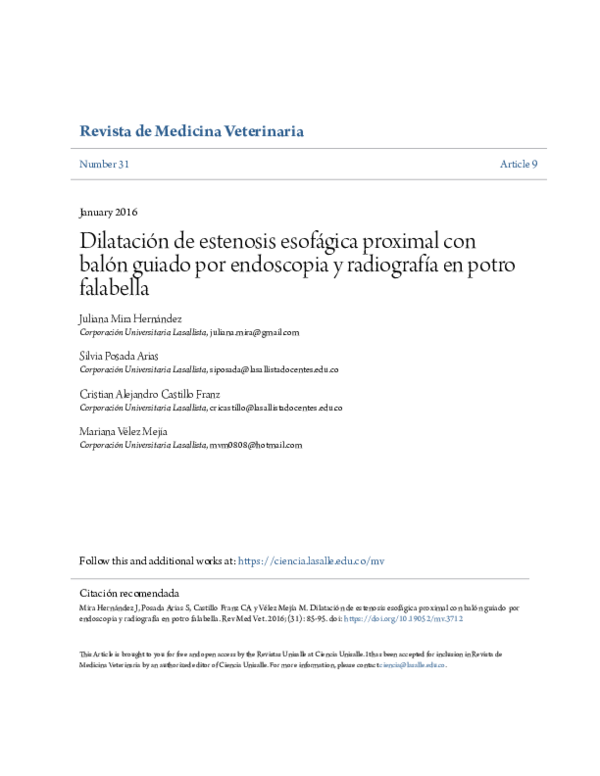 (PDF) Dilatación de estenosis esofágica proximal con balón guiado por ...