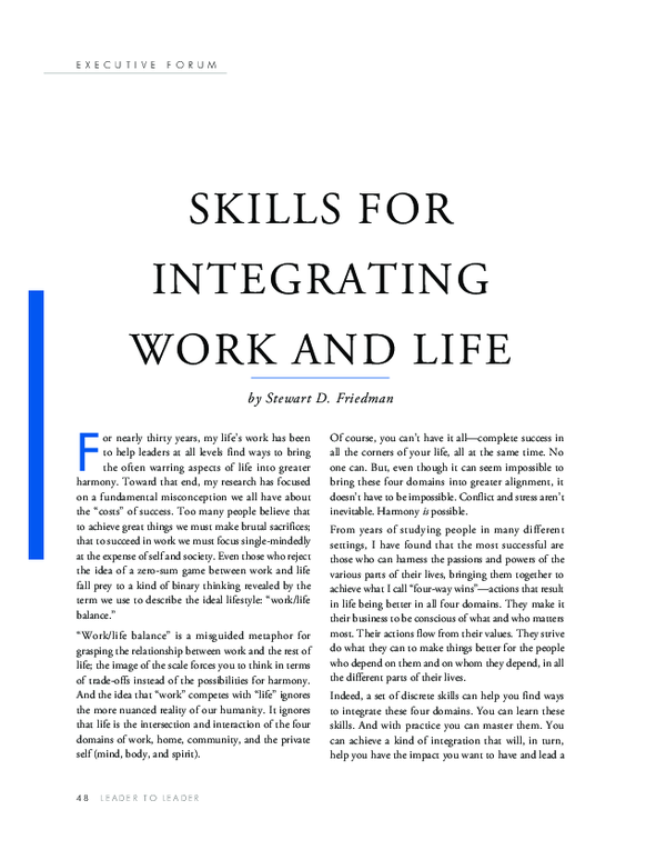 (PDF) Skills for Integrating Work and Life