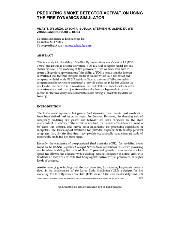 (PDF) Predicting Smoke Detector Activation Using The Fire Dynamics ...