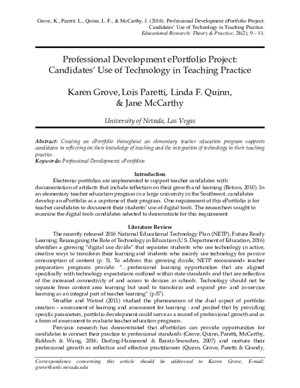 (PDF) Professional Development ePortfolio Project: Candidates' Use of ...