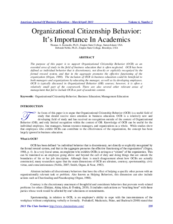 (PDF) Organizational Citizenship Behavior: Its Importance In Academics