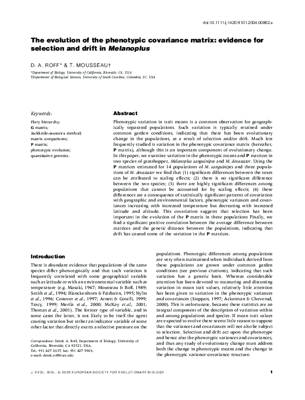 (PDF) The evolution of the phenotypic covariance matrix: evidence for ...