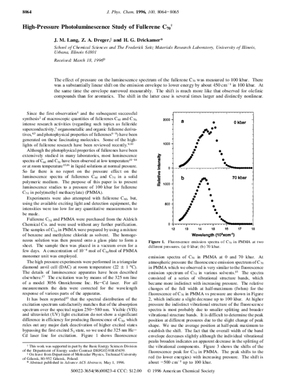 (PDF) High-Pressure Photoluminescence Study of Fullerene C70†