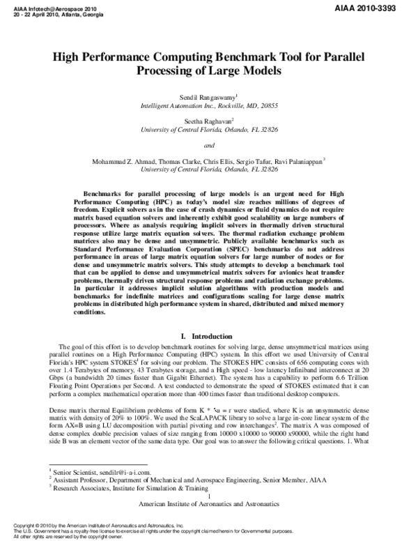 Pdf High Performance Computing Benchmark Tool For Parallel Processing Of Large Models