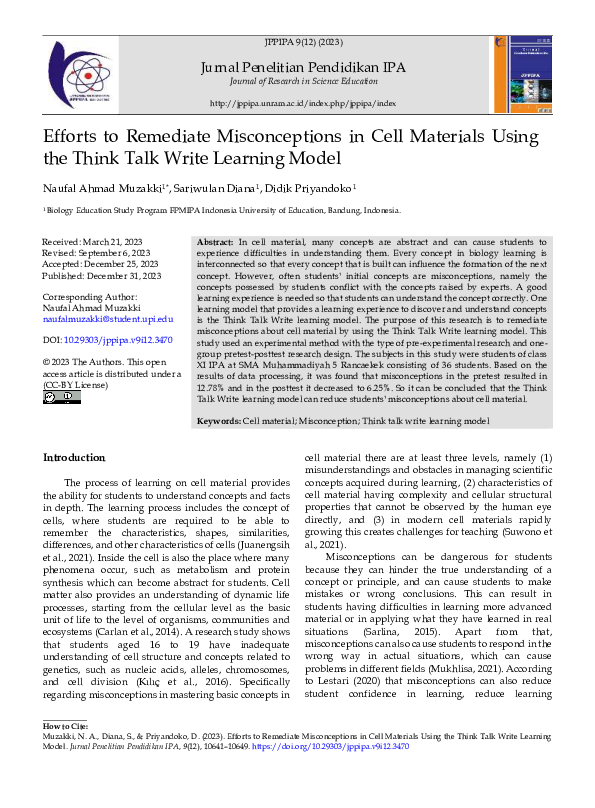 (PDF) Efforts to Remediate Misconceptions in Cell Materials Using the ...