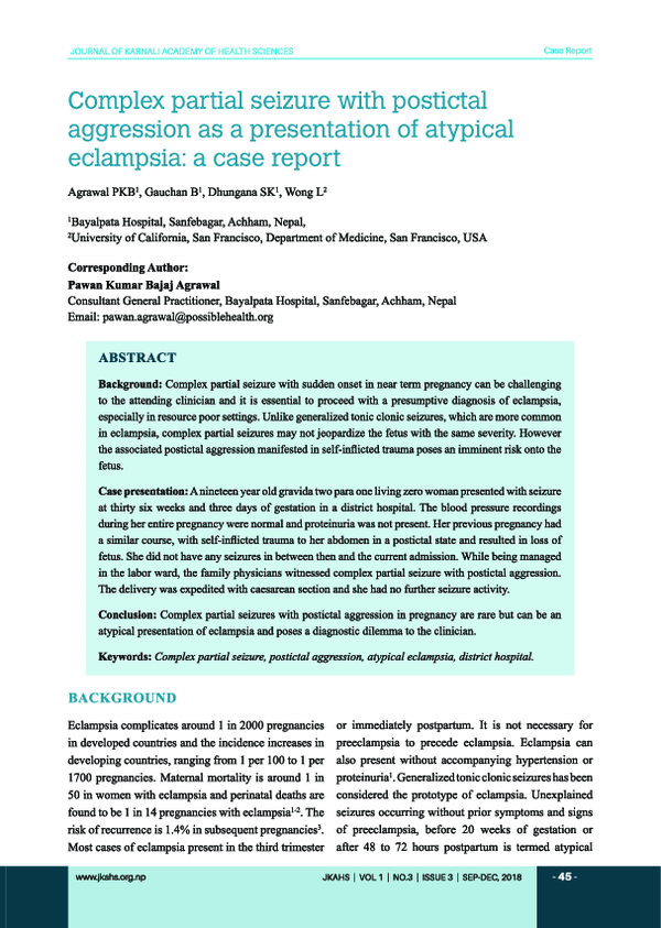 (PDF) Complex partial seizure with postictal aggression as a ...