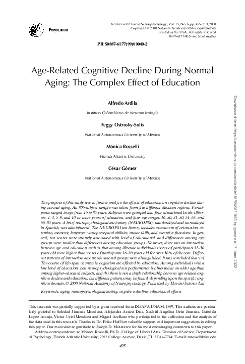 (PDF) Age-Related Cognitive Decline During Normal Aging The Complex ...