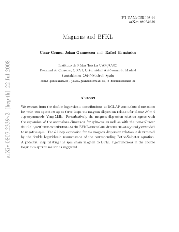 (PDF) Magnons and BFKL