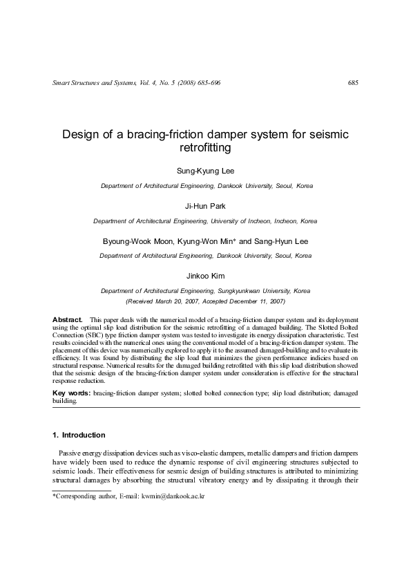 (PDF) Design of a bracing-friction damper system for seismic retrofitting