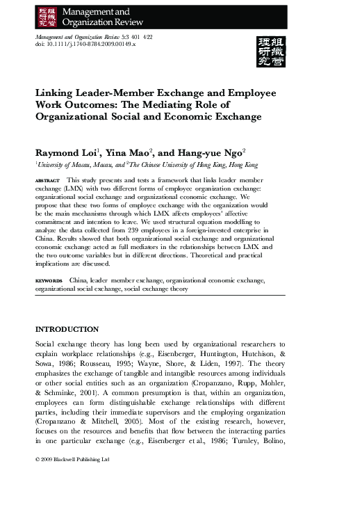(PDF) Linking Leader-Member Exchange and Employee Work Outcomes: The Mediating Role of ...