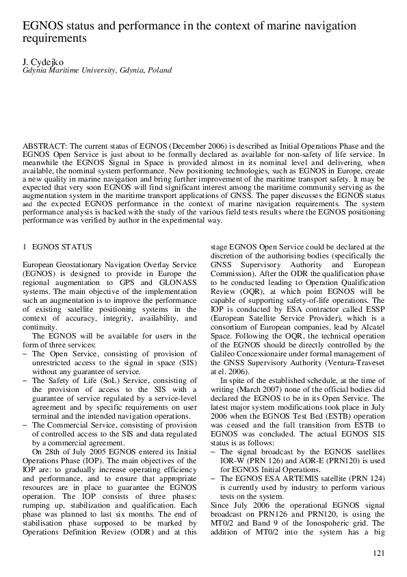 (PDF) EGNOS Status and Performance in the Context of Marine Navigation Requirements
