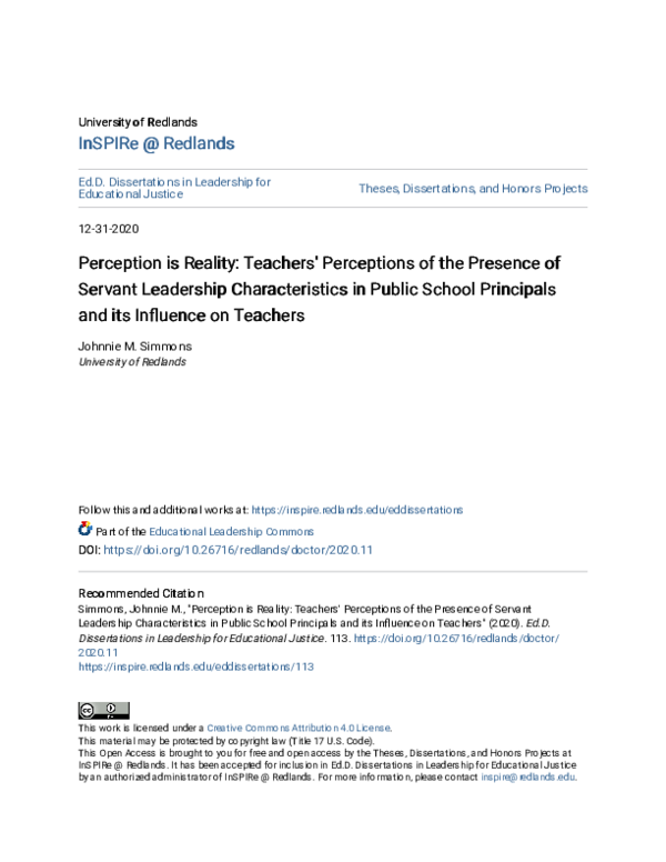 (PDF) Perception is Reality: Teachers' Perceptions of the Presence of ...