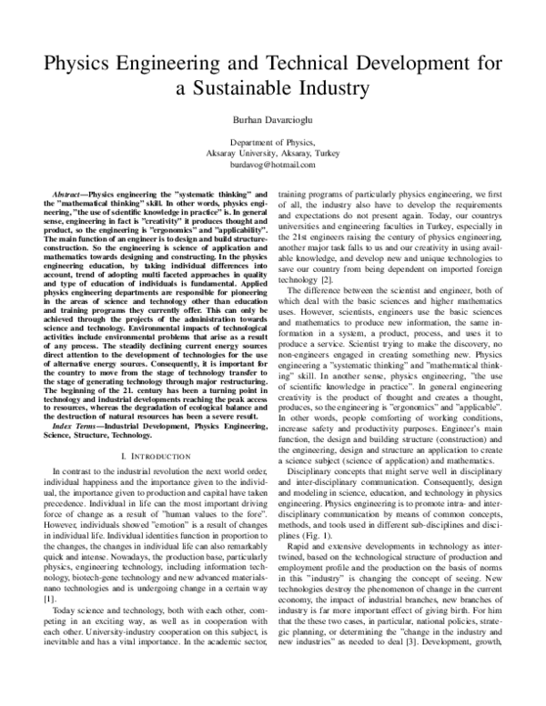 (PDF) Physics Engineering and Technical Development for a Sustainable ...