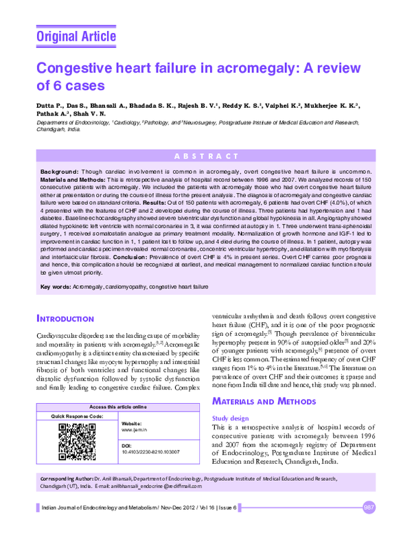 (PDF) Congestive heart failure in acromegaly: A review of 6 cases
