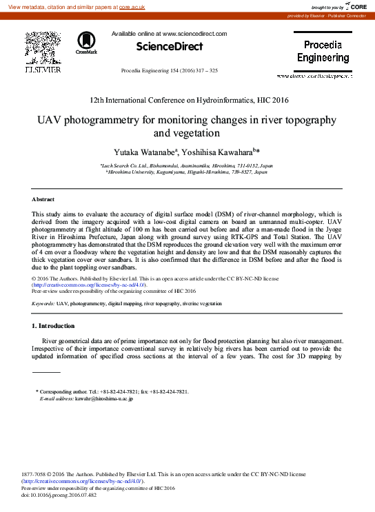 (PDF) UAV Photogrammetry for Monitoring Changes in River Topography and ...