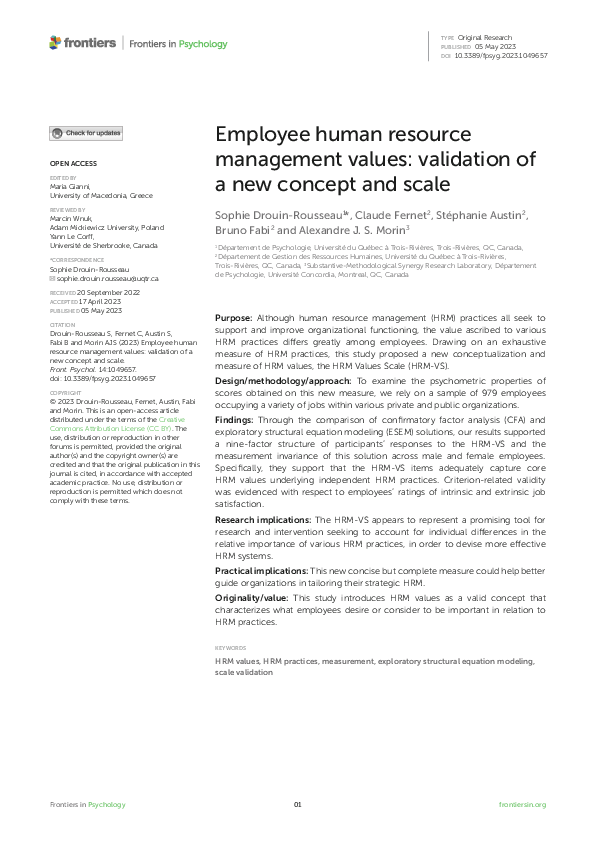 (PDF) Employee human resource management values: validation of a new ...