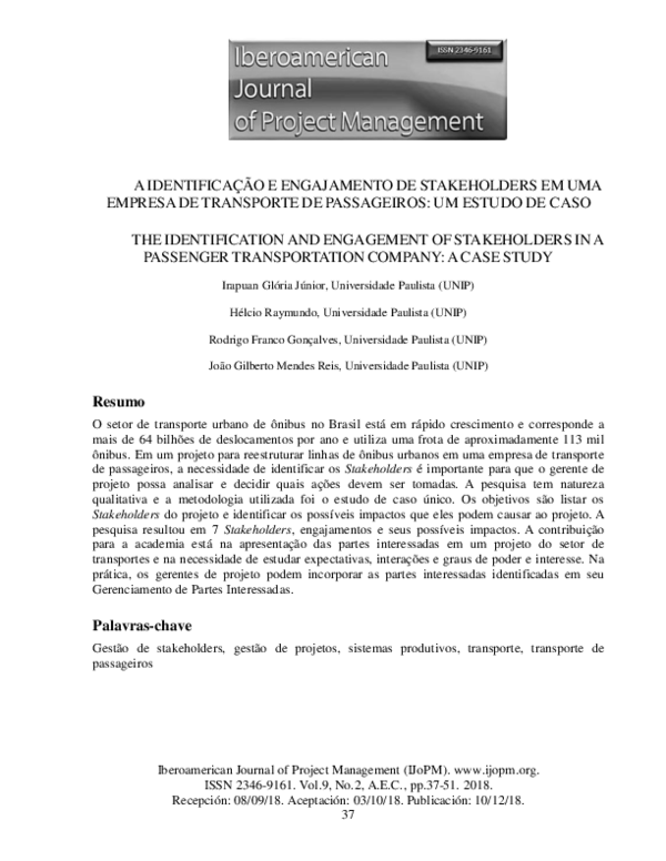 (PDF) The Identification and Engagement of Stakeholders in a Passenger ...
