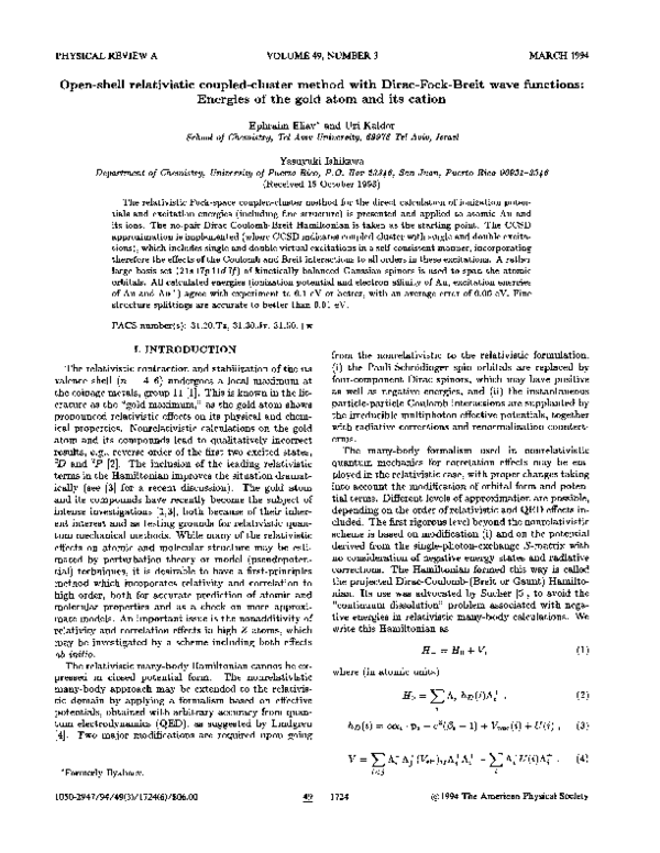 (PDF) Open-shell relativistic coupled-cluster method with Dirac-Fock-Breit wave functions ...