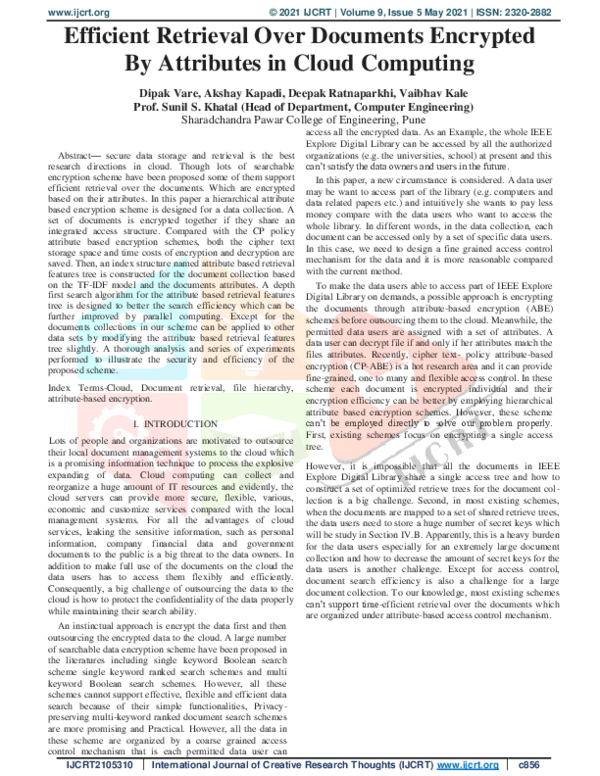 (PDF) Efficient Attribute-Based Retrieval in Encrypted Cloud Documents