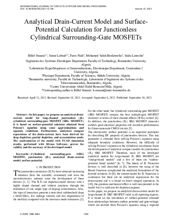 (PDF) Analytical Drain-Current Model and Surface-Potential Calculation for Junctionless ...