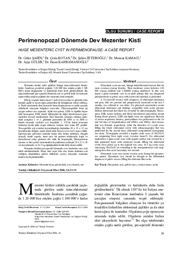 (PDF) Perimenopozal Dönemde Dev Mezenter Kisti