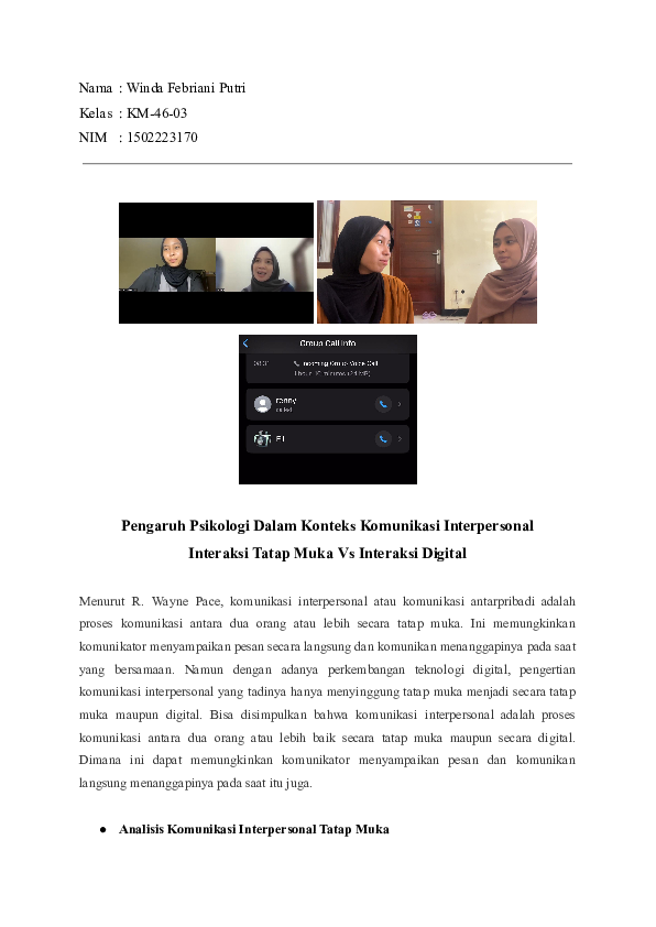 (PDF) Pengaruh Psikologi Dalam Konteks Komunikasi Interpersonal: Interaksi Tatap Muka Vs ...