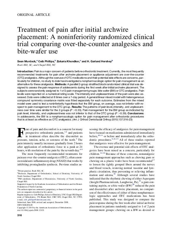 (PDF) Treatment of pain after initial archwire placement: A ...