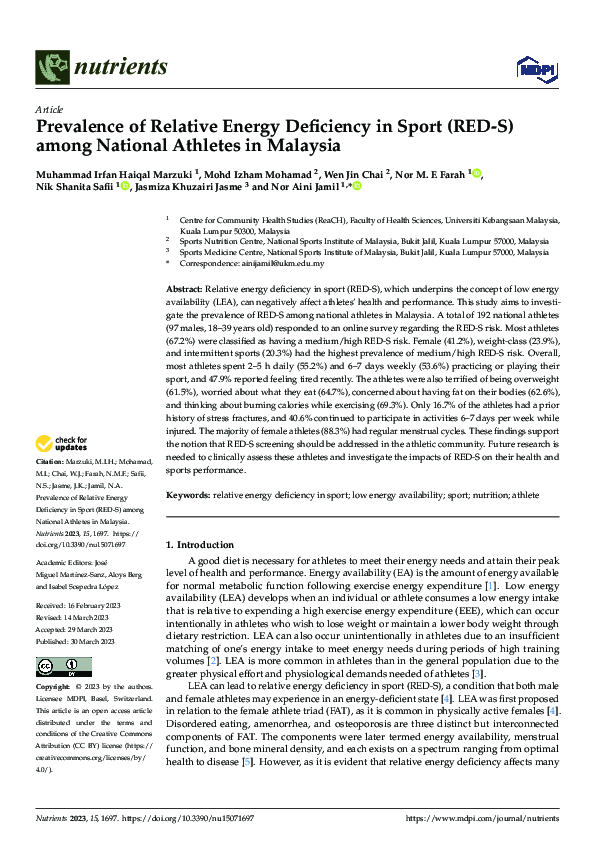 (PDF) Prevalence of Relative Energy Deficiency in Sport (RED-S) among ...