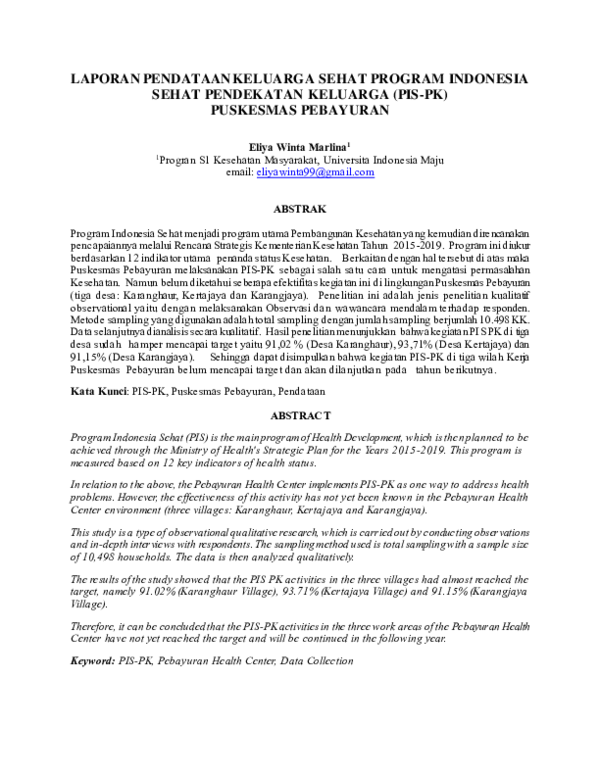 (PDF) LAPORAN PENDATAAN KELUARGA SEHAT PROGRAM INDONESIA SEHAT PENDEKATAN KELUARGA (PIS-PK ...