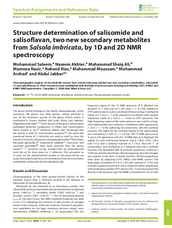 (PDF) Structure determination of salisomide and salisoflavan, two new ...