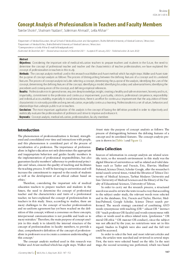 (PDF) Concept analysis of professionalism in teachers and faculty members