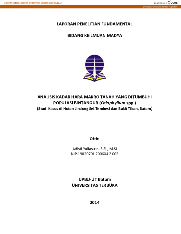(PDF) Analisis Kadar Hara Makro Tanah Yang Ditumbuhi Populasi Bintangur ...