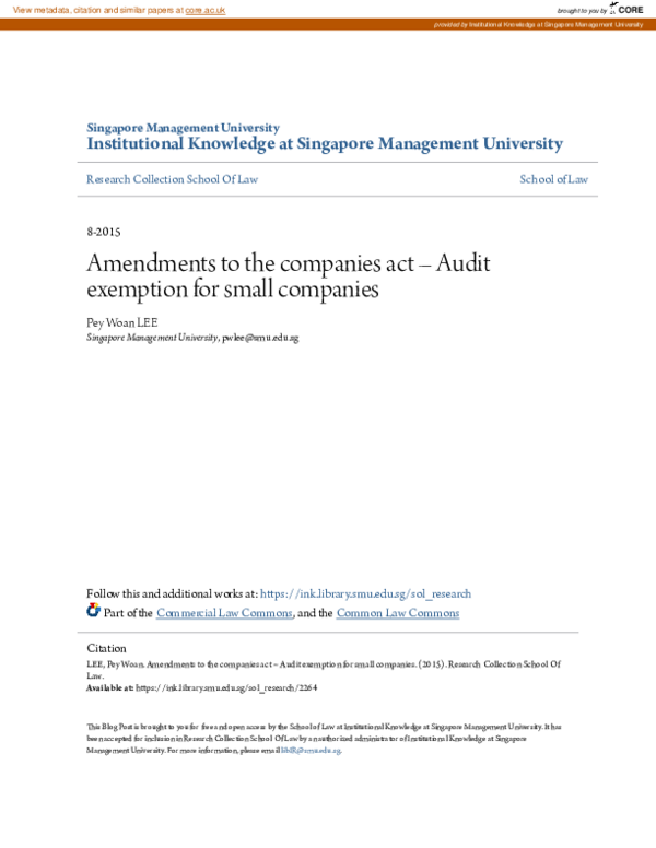 (PDF) Amendments to the companies act – Audit exemption for small companies