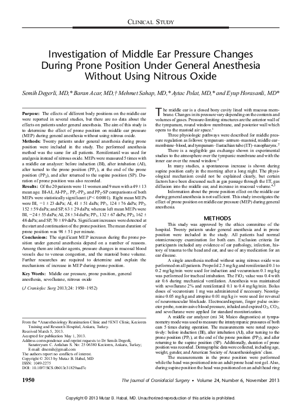 (PDF) Investigation of Middle Ear Pressure Changes During Prone ...
