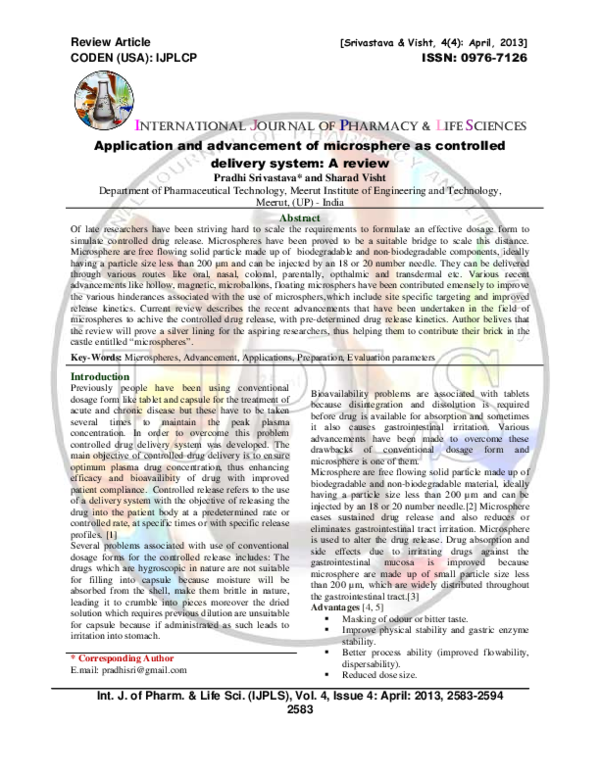 (PDF) INTERNATIONAL JOURNAL OF PHARMACY & LIFE SCIENCES Application and ...