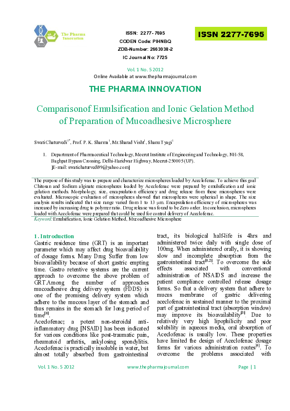 (PDF) Comparision of Emulsification and Ionic Gelation Method of ...