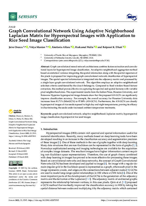 Pdf Graph Convolutional Network Using Adaptive Neighborhood Laplacian Matrix For Hyperspectral