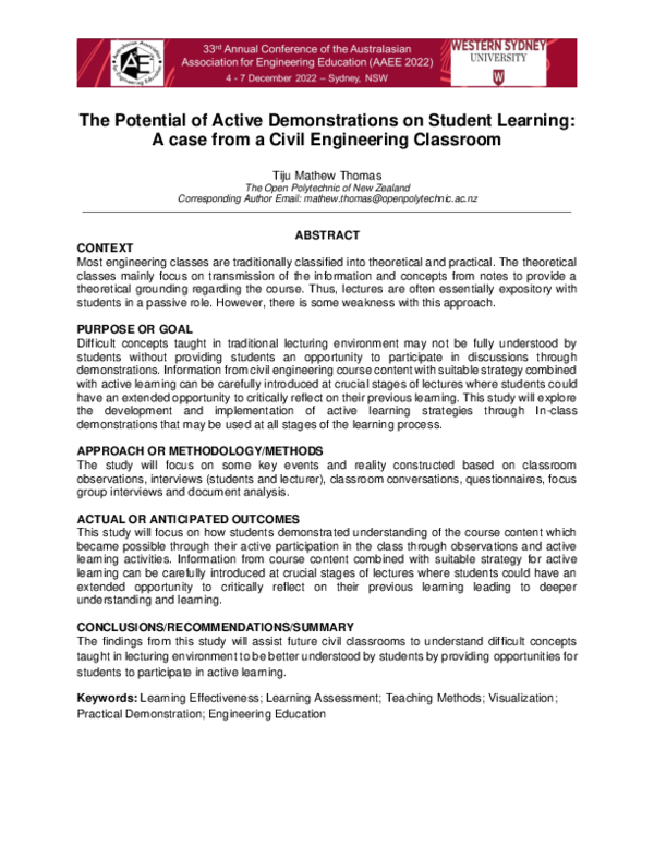 (PDF) The Potential of Active Demonstrations on Student Learning: A case from a Civil ...